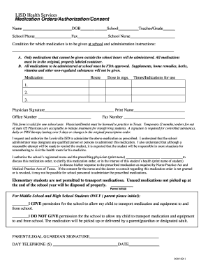 Fillable Online forestvista lisd Medication Orders/Authorization ...