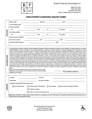 Fillable Online RPS Employment Screening Inquiry Form - Rental Property ...
