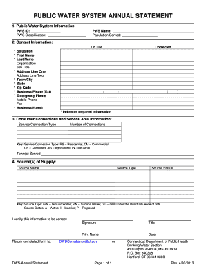 Fillable Online Public Water System Annual Statement form - CT.gov Fax ...