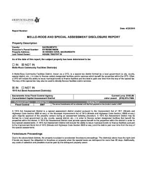 Fillable Online MELLO-ROOS AND SPECIAL ASSESSMENT DISCLOSURE ... Fax ...