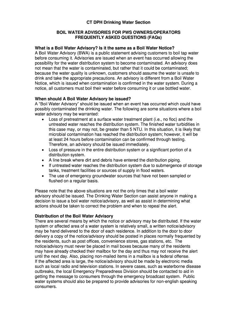 Fillable Online Boil Water Advisory - CTgov - ct Fax Email Print ...