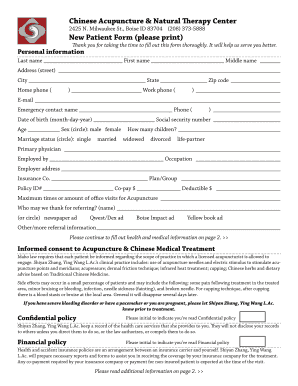 Fillable Online Chinese Acupuncture & Natural Therapy Center New ...