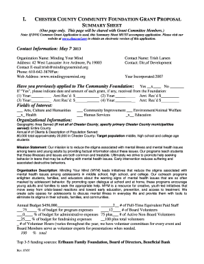 Fillable Online chescocf CHESTER COUNTY COMMUNITY FOUNDATION GRANT PROPOSAL - chescocf Fax Email ...