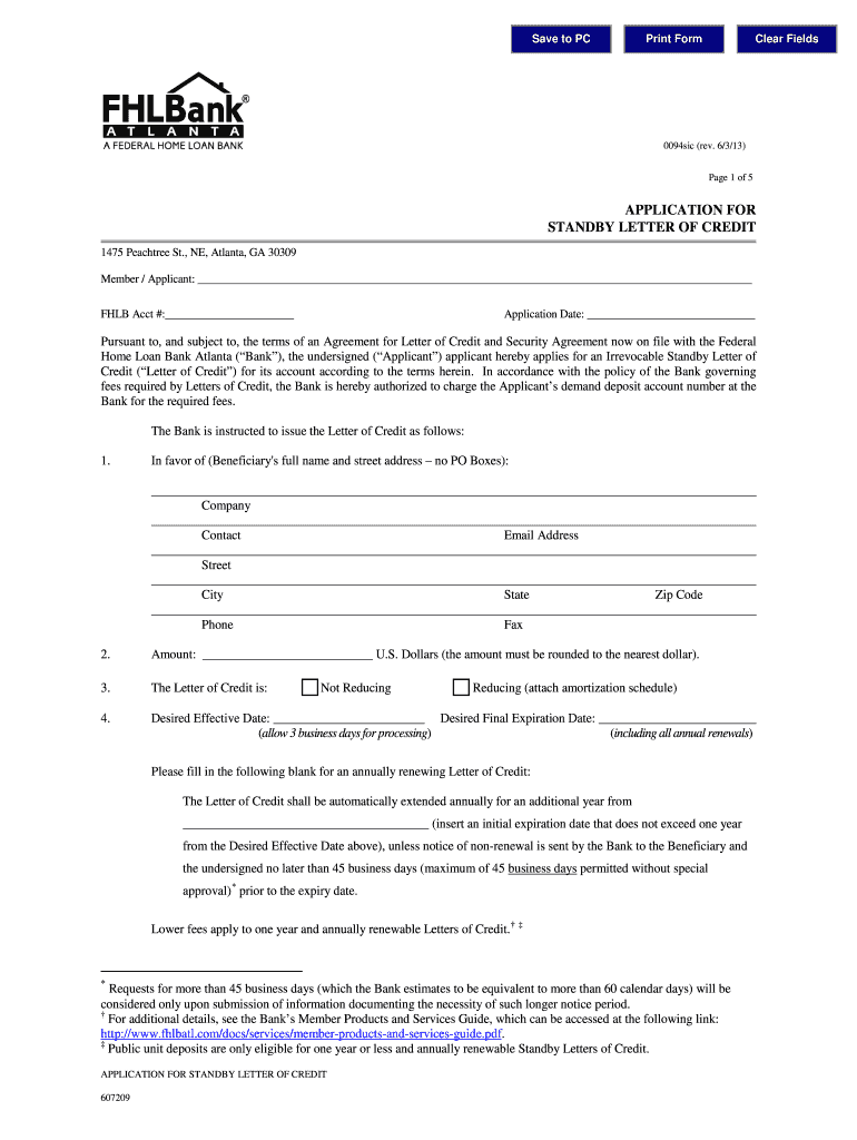 Fillable Online APPLICATION FOR STANDBY LETTER OF CREDIT Fax Email ...