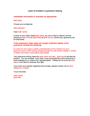 Fillable Online abdo org Letter of invitation to grievance hearing ...