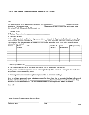 Fillable Online arts-sciences und Letter of Understanding: Temporary ...