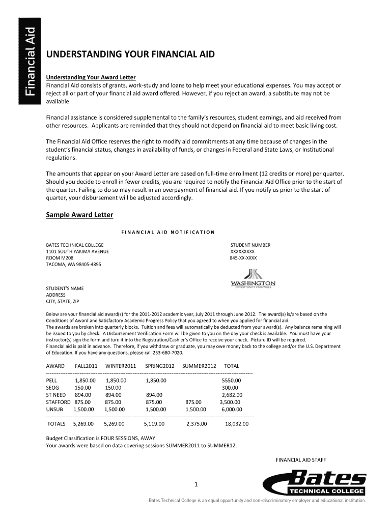Fillable Online bates ctc UNDERSTANDING YOUR FINANCIAL AID Fax Email ...