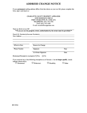 Fillable Online ADDRESS CHANGE NOTICE Fax Email Print - pdfFiller