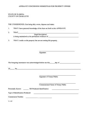 Fillable Online AFFIDAVIT CONCERNING HOMESTEAD FOR PROPERTY OWNER Fax ...