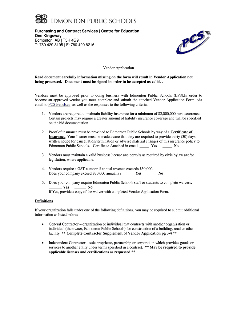Fillable Online Purchasing and Contract Services Centre for Education One ... Fax Email Print ...
