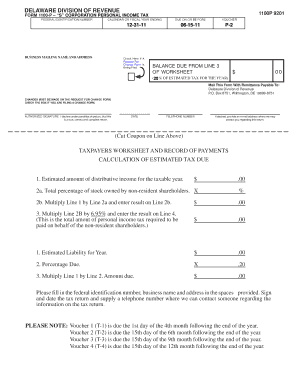 Fillable Online revenue delaware FORM 1100-P S CORPORATION PERSONAL ...