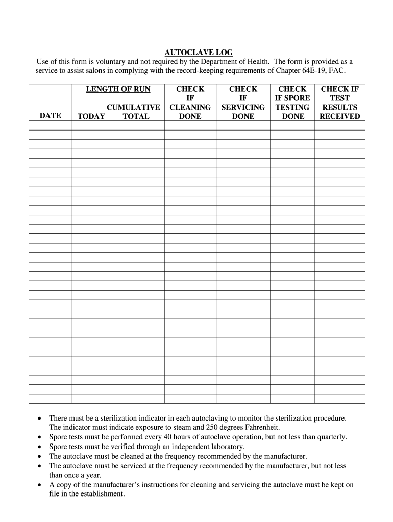 Midmark Autoclave Maintenance Log Sheet Fill Online Printable 