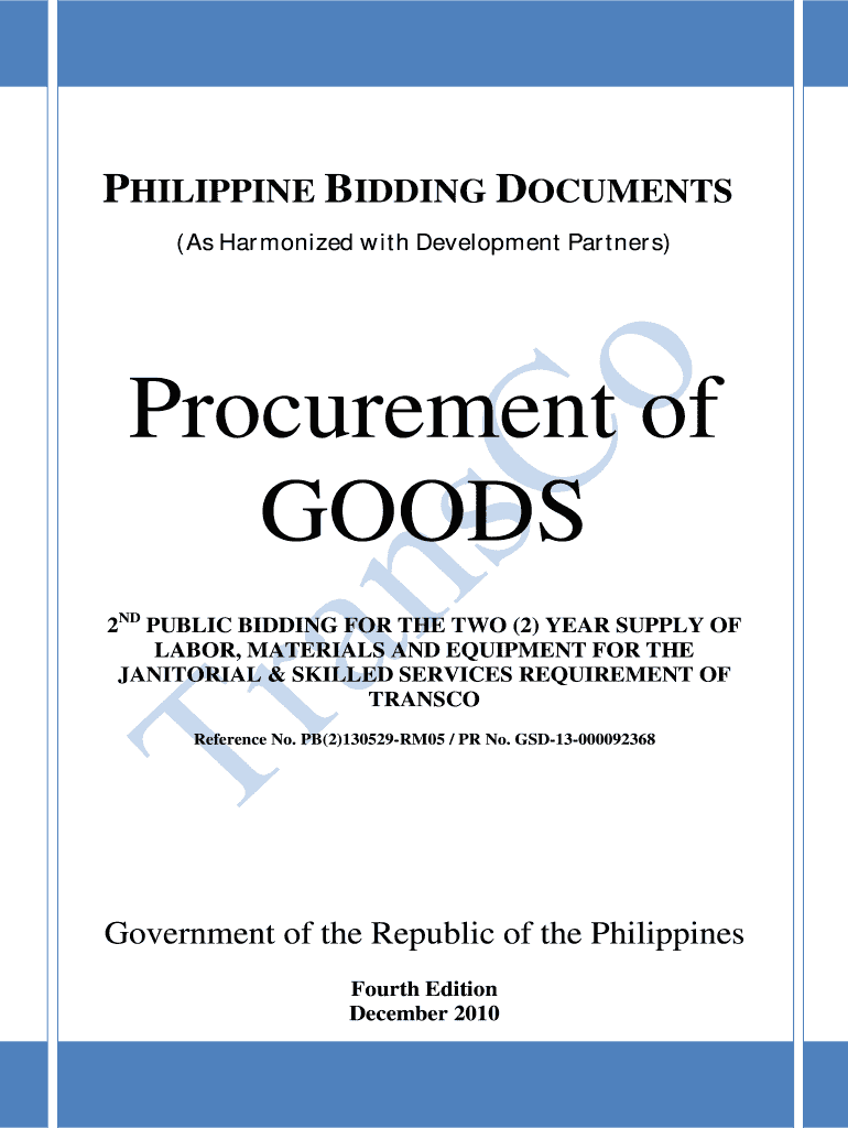 Fillable Online Manual of Procedures for the Procurement of Goods and ...