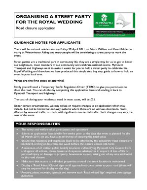 Fillable Online plymouth gov Road closure application - Plymouth City ...