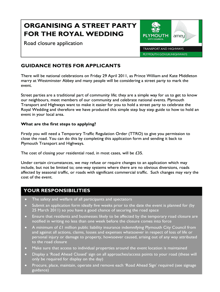Fillable Online plymouth gov Road closure application - Plymouth City Council Fax Email Print ...