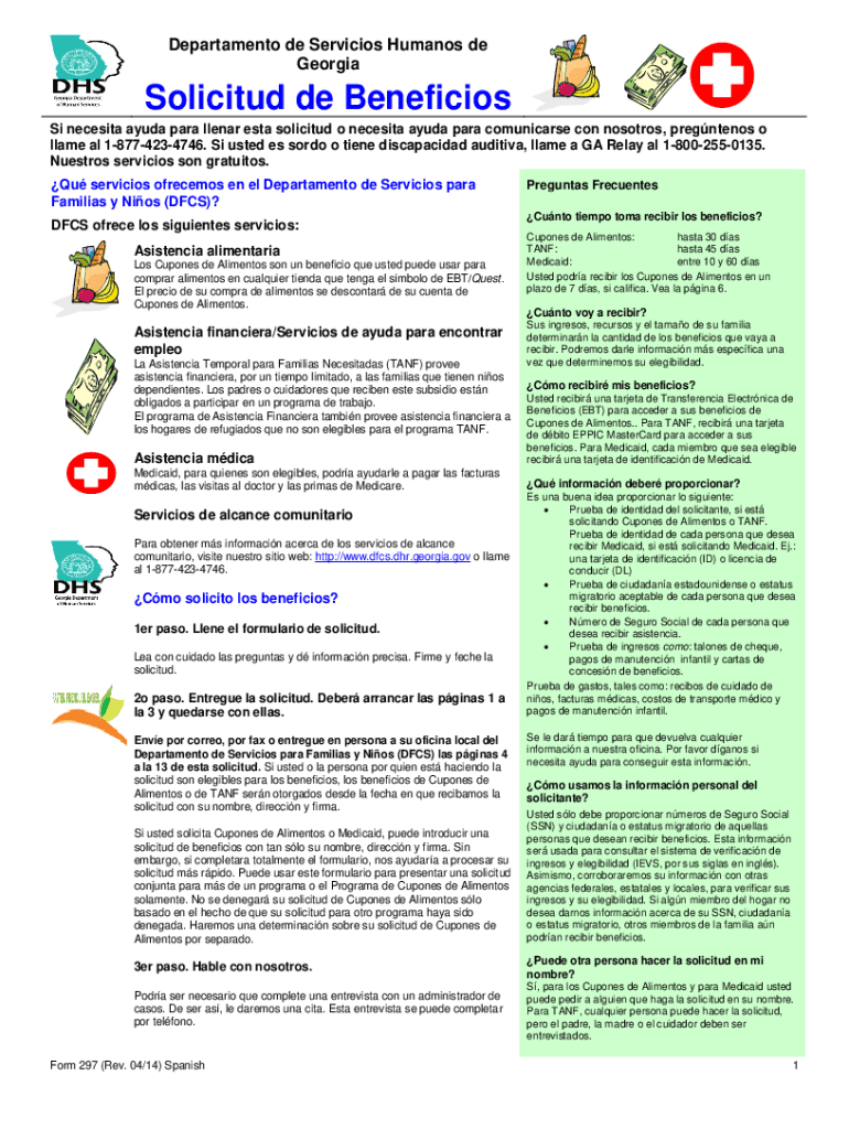 Fillable Online dhs georgia El formulario 297 - La Solicitud para ...