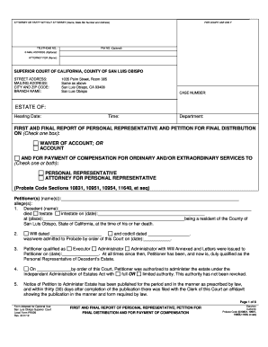 Fillable Online FIRST AND FINAL REPORT OF PERSONAL REPRESENTATIVE AND ...