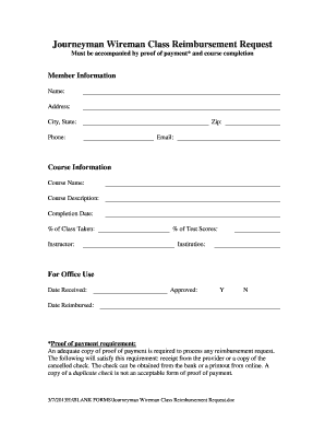 Fillable Online ibew890 Journeyman Wireman Class Reimbursement Request ...