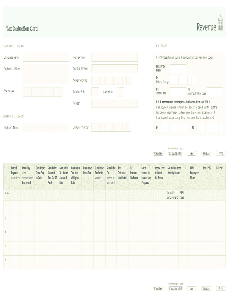 Fillable Online accountingtechniciansireland Tax Deduction Card ...