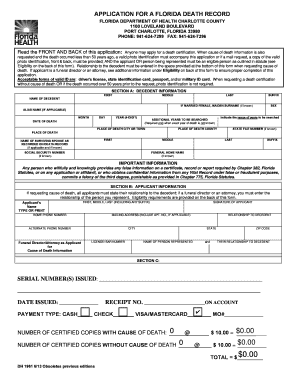 Fillable Online English Death Application - Florida Department of ...
