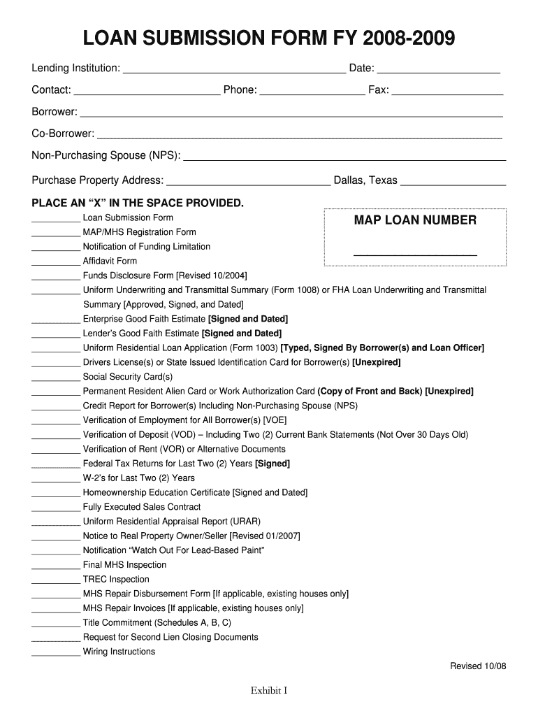 Fillable Online dallasmap Loan submission form fy 2008-2009 - City of Dallas - Mortgage ...