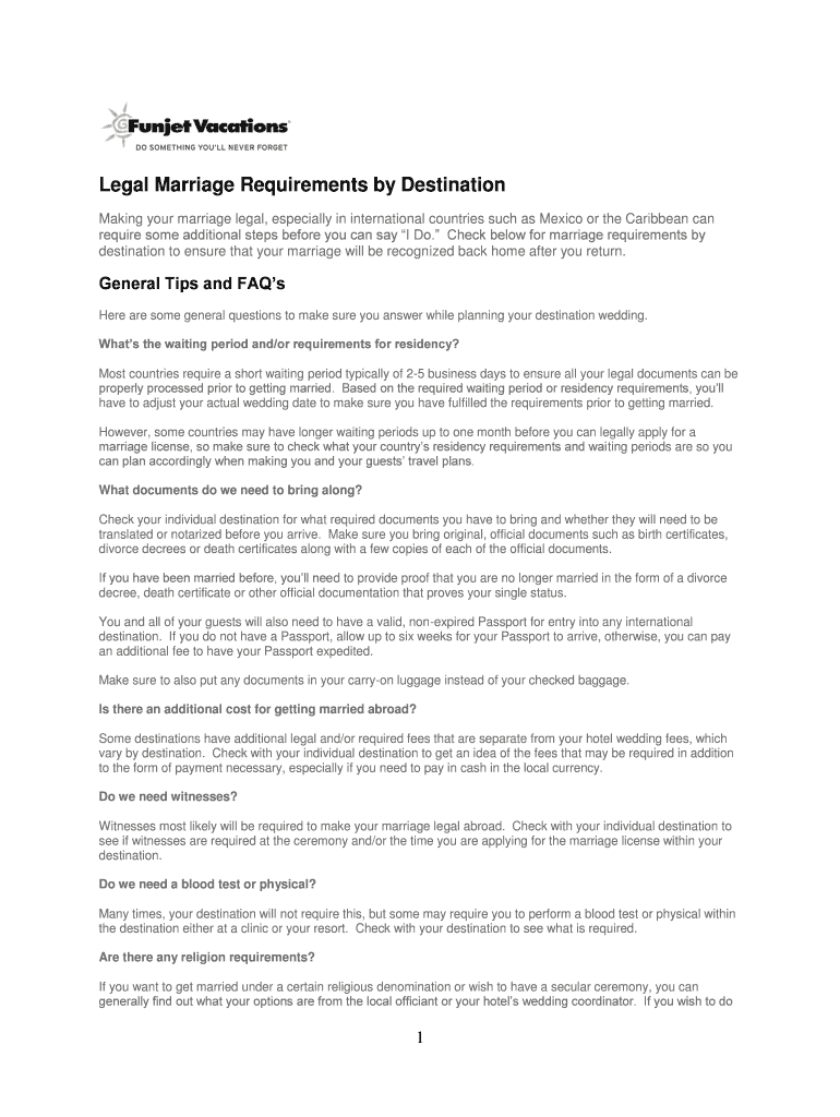 Fillable Online Legal Marriage Requirements by Destination Fax Email ...