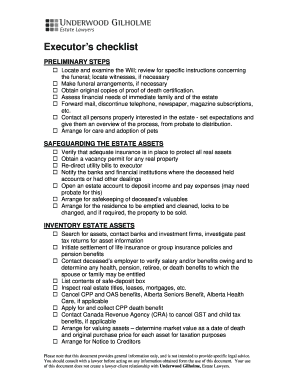 Fillable Online Executors checklist Fax Email Print - pdfFiller