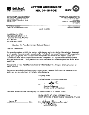 Fillable Online pg&e/ibew letter agreement reference document ...