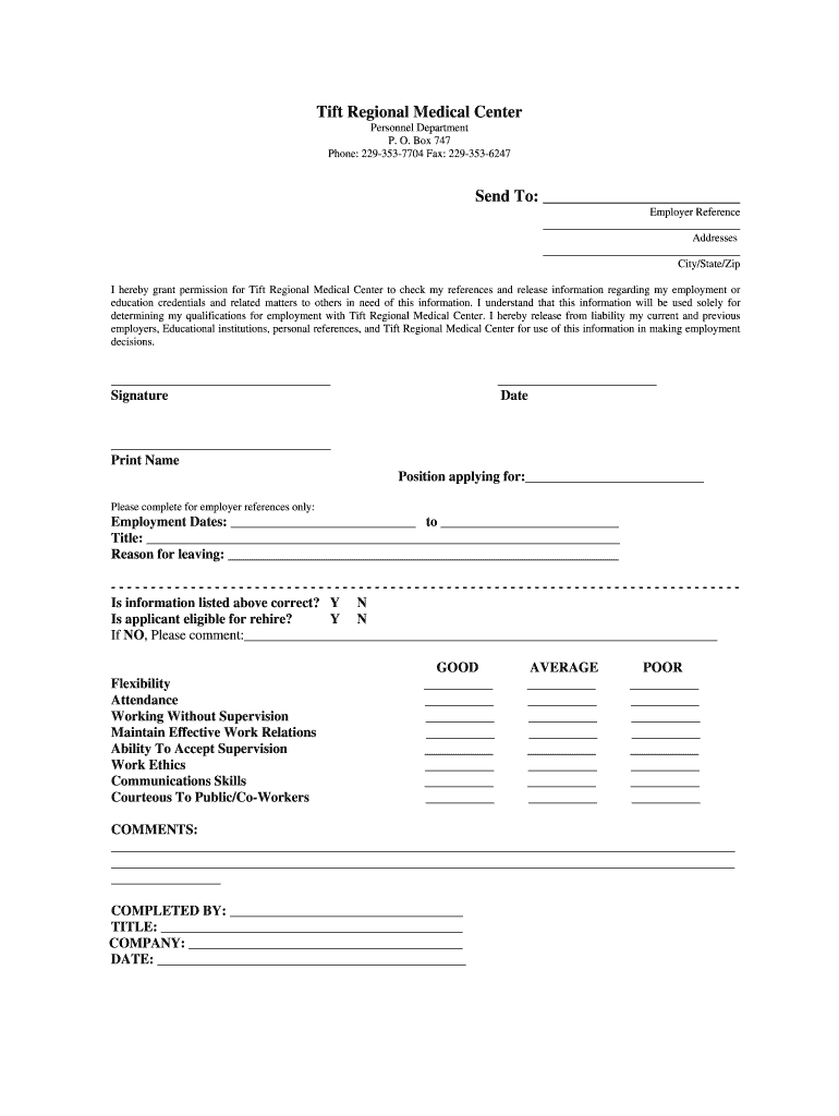 Fillable Online Reference form.pdf - Tift Regional Medical Center Fax ...
