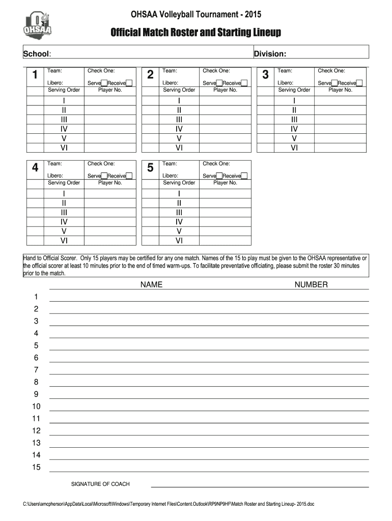 Free Printable Volleyball Lineup Sheet