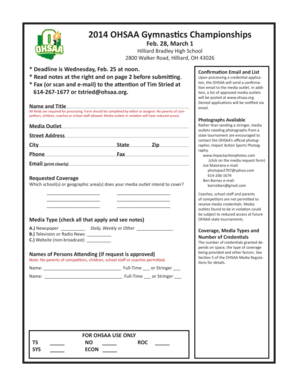 Fillable Online ohsaa 2014 Gymnastics Credential Application Form ...