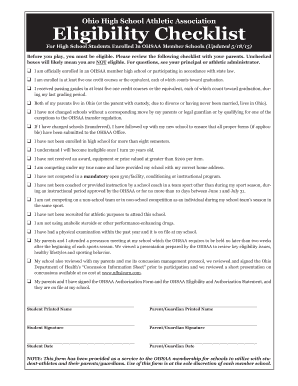 Fillable Online ohsaa OHSAA Eligibility Checklist - Ohio High School ...