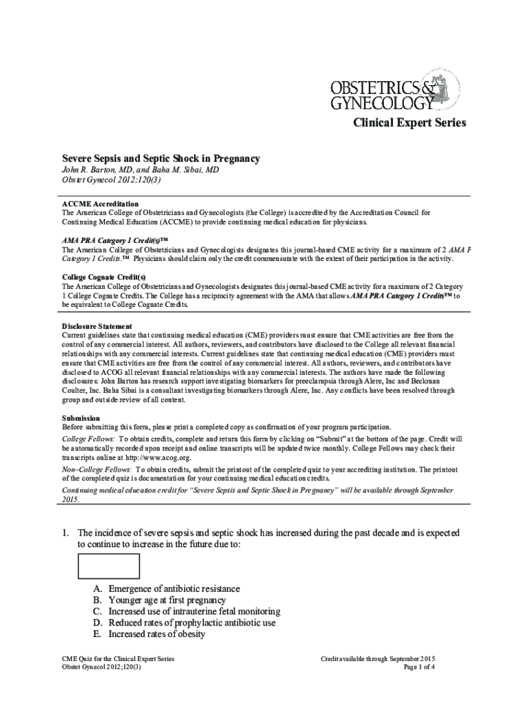 Fillable Online Severe sepsis and septic shock in pregnancy ...