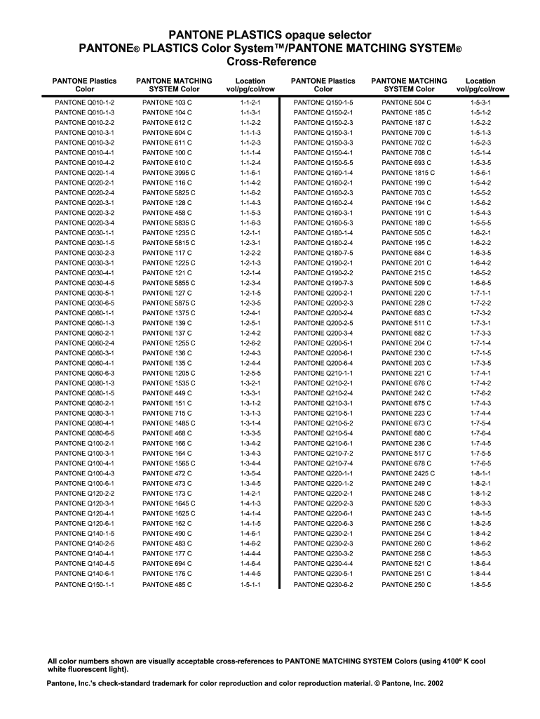 Fillable Online PANTONE PLASTICS opaque selector Fax Email Print ...