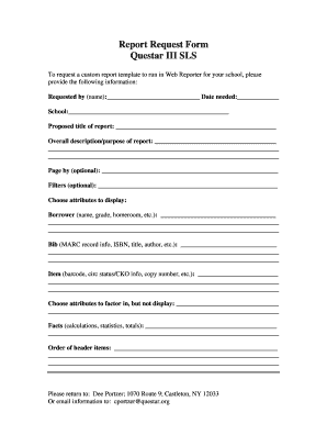 Fillable Online questar Report Request Form - Questar III Fax Email ...