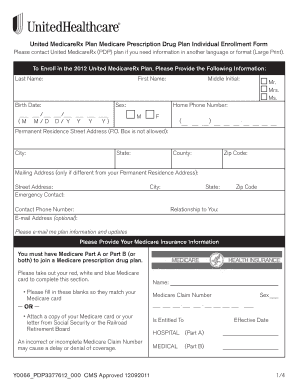 Fillable Online Please contact United MedicareRx (PDP) plan if you need ...