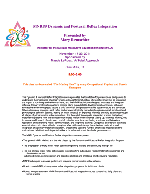 Fillable Online MNRI Dynamic and Postural Reflex Integration Presented ...