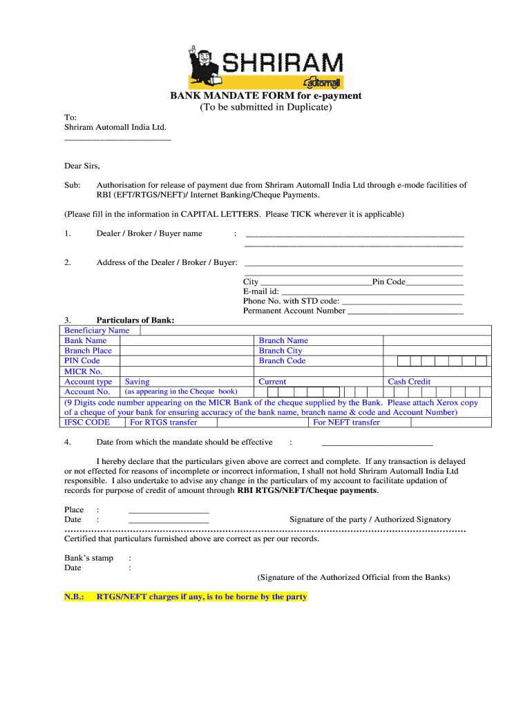 Annexure A Mandate Form For E Payment Fill Online Printable Annexure A Mandate Form For E Payment Fill Online Printable