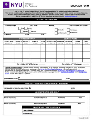 Fillable Online hebrewjudaic as nyu NYU Drop/Add Form - New York University Fax Email Print ...