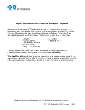 Fillable Online Redetermination Request Form - BCBST-Medicare Fax Email ...