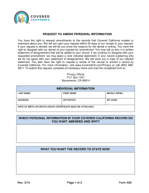 Fillable Online Rev. 3/14 Page 1 of 2 Form 426 REQUEST TO AMEND ...
