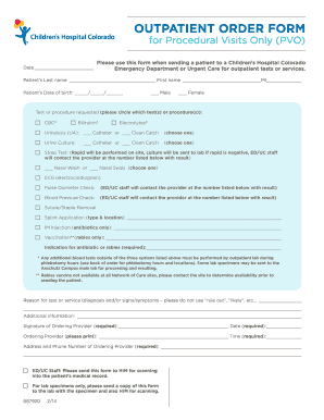 Fillable Online childrenscolorado OUTPATIENT ORDER FORM - Children's ...