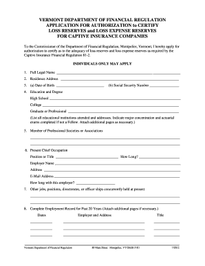 Fillable Online APPLICATION FOR AUTHORIZATION - Vermont Captive Insurance Fax Email Print ...