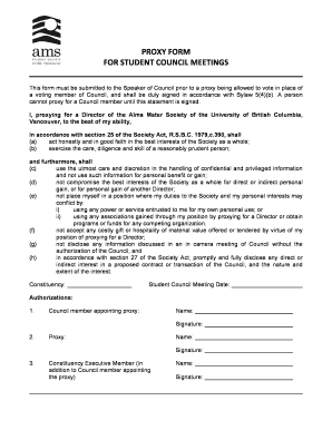 Fillable Online Proxy form for student council meetings - Alma Mater ...