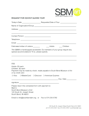 Fillable Online southbendart REQUEST FOR DOCENT GUIDED TOUR Fax Email ...
