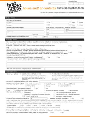 Fillable Online House and Contents Quotation Form April 2014 ...