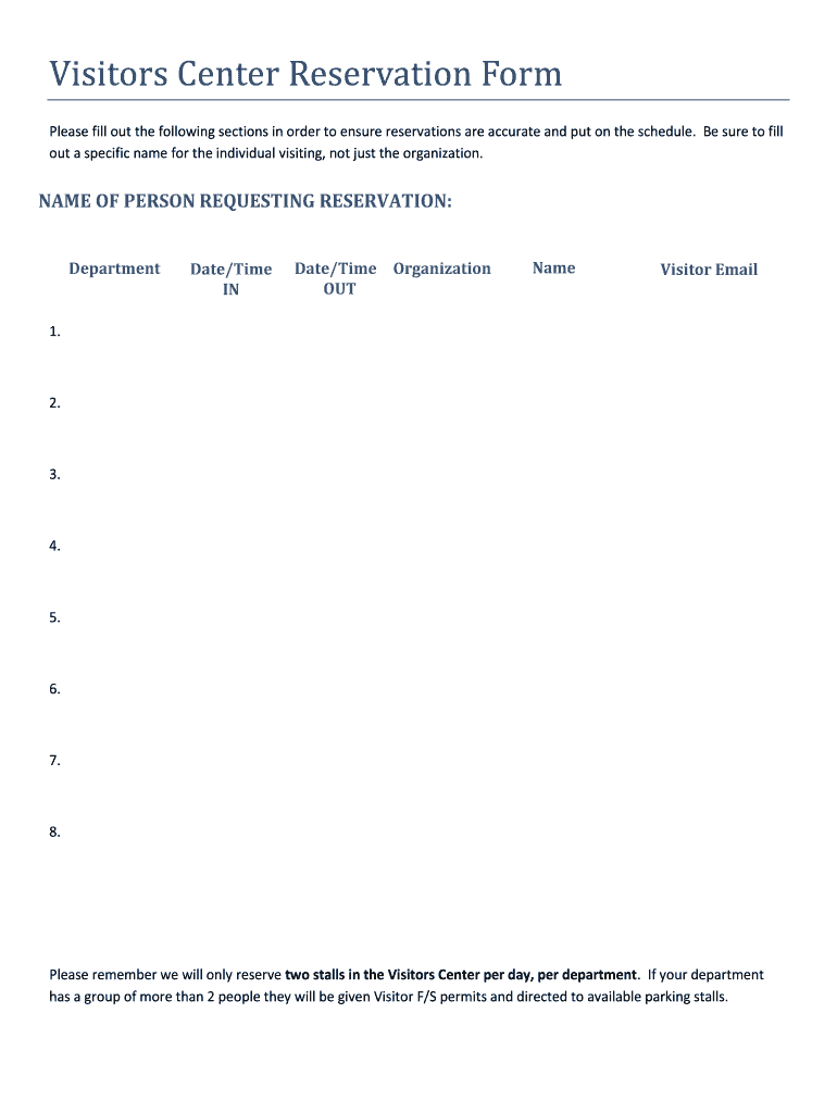 Fillable Online uwec Visitors Center Reservation Form Fax Email Print ...