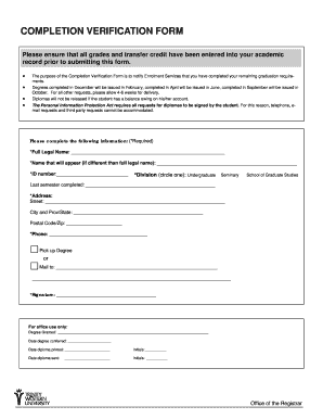 Fillable Online twu COMPLETION VERIFICATION FORM - twu Fax Email Print ...