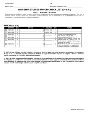 Fillable Online twu WORSHIP STUDIES MINOR CHECKLIST 24 sh - twu Fax Email Print - pdfFiller