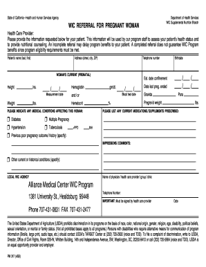 Fillable Online wic alliancemed WIC referral for pregnant woman form ...